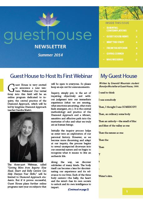 Summer Newsletter 2014 • Guest House Retreat Center