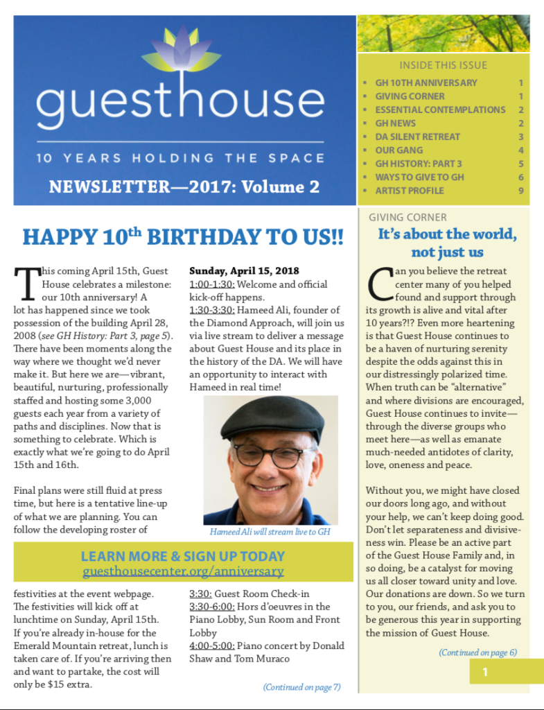 2017 Newsletter - Volume 2 • Guest House Retreat Center