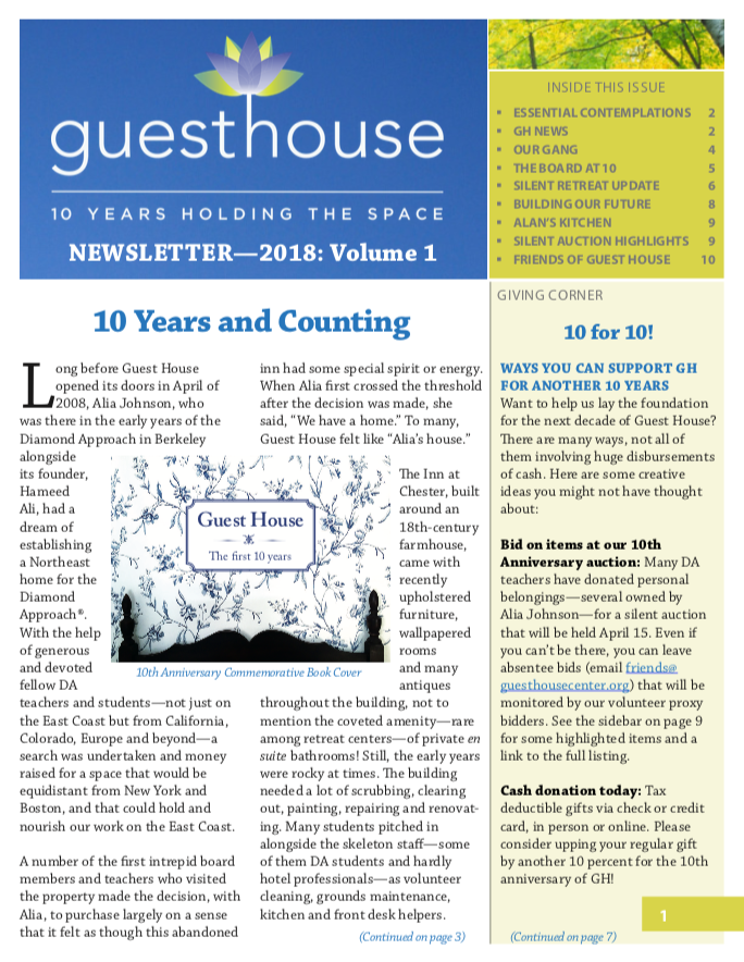 2018 Newsletter - Volume 1 • Guest House Retreat Center