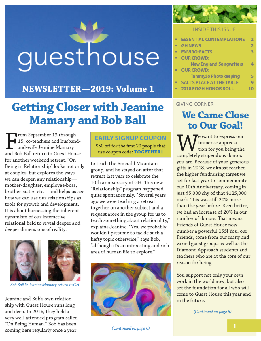 2019 Newsletter - Volume 1 • Guest House Retreat Center